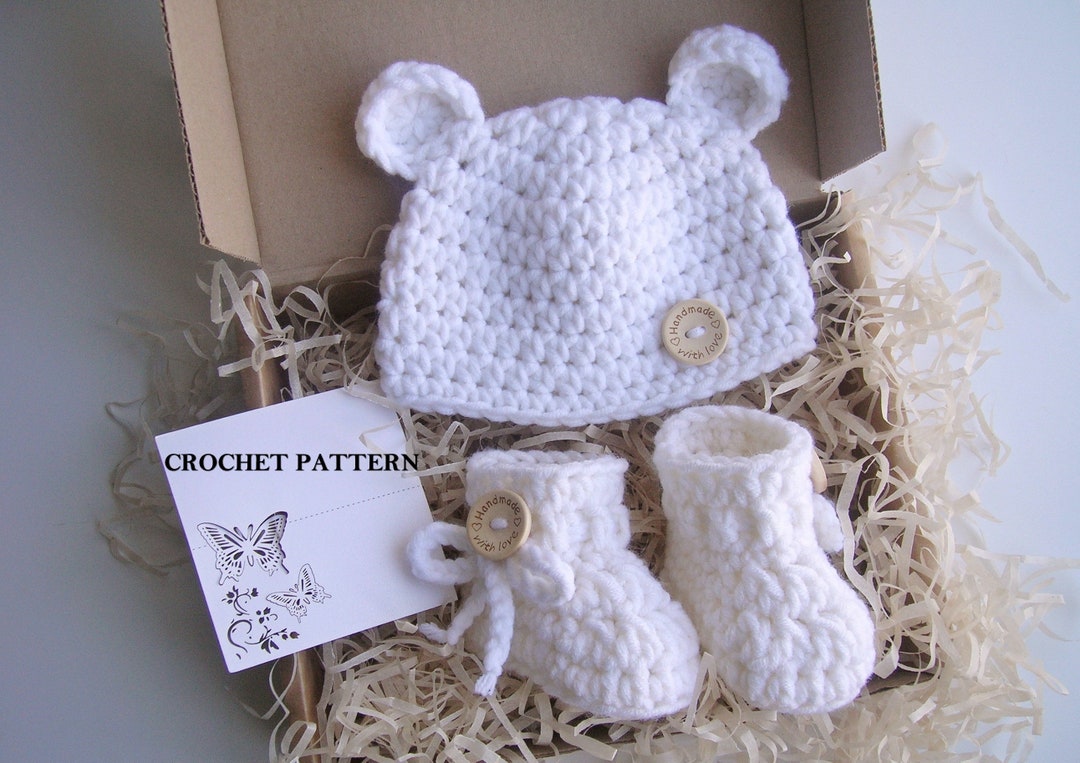 CROCHET PATTERN Polar Bear Baby Hat and Booties Set Bear Photo Prop ...