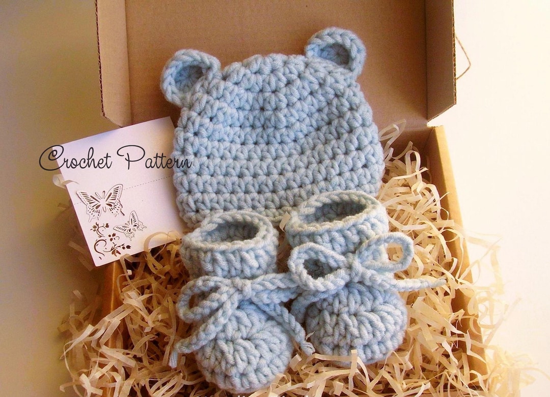 CROCHET PATTERN Bear Baby Hat and Booties | Newborn Photo Prop | Easy ...