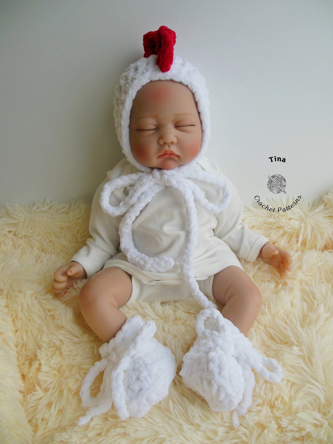 CROCHET PATTERN - Chicken Baby Bonnet and Booties for Baby Shower Gift ...