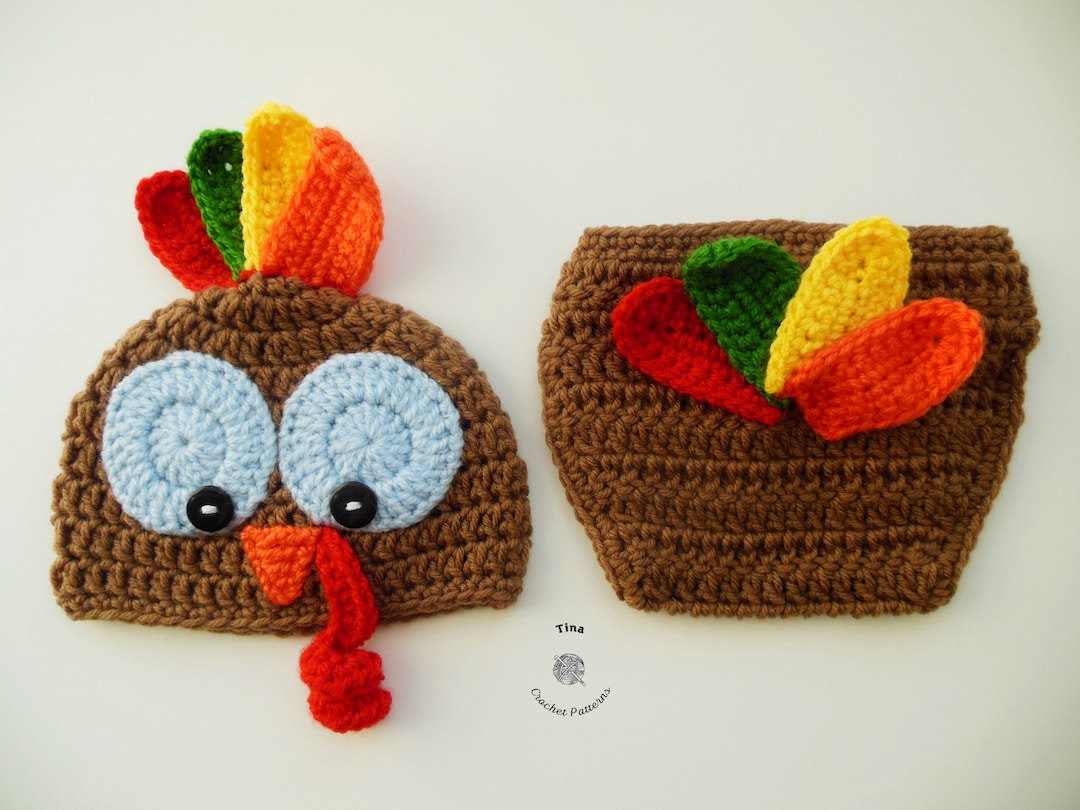 CROCHET PATTERN Turkey Baby Hat and Diaper Cover Set Thanksgiving Day ...