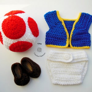 CROCHET PATTERN - Toad Baby Hat, Vest, Shoes and Diaper Cover Set ...