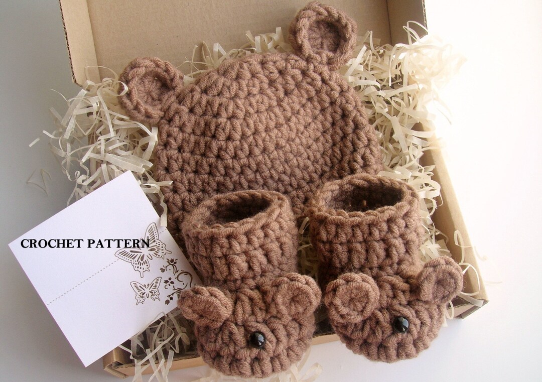 CROCHET PATTERN Bear Baby Hat and Booties Set Newborn Photo Prop ...