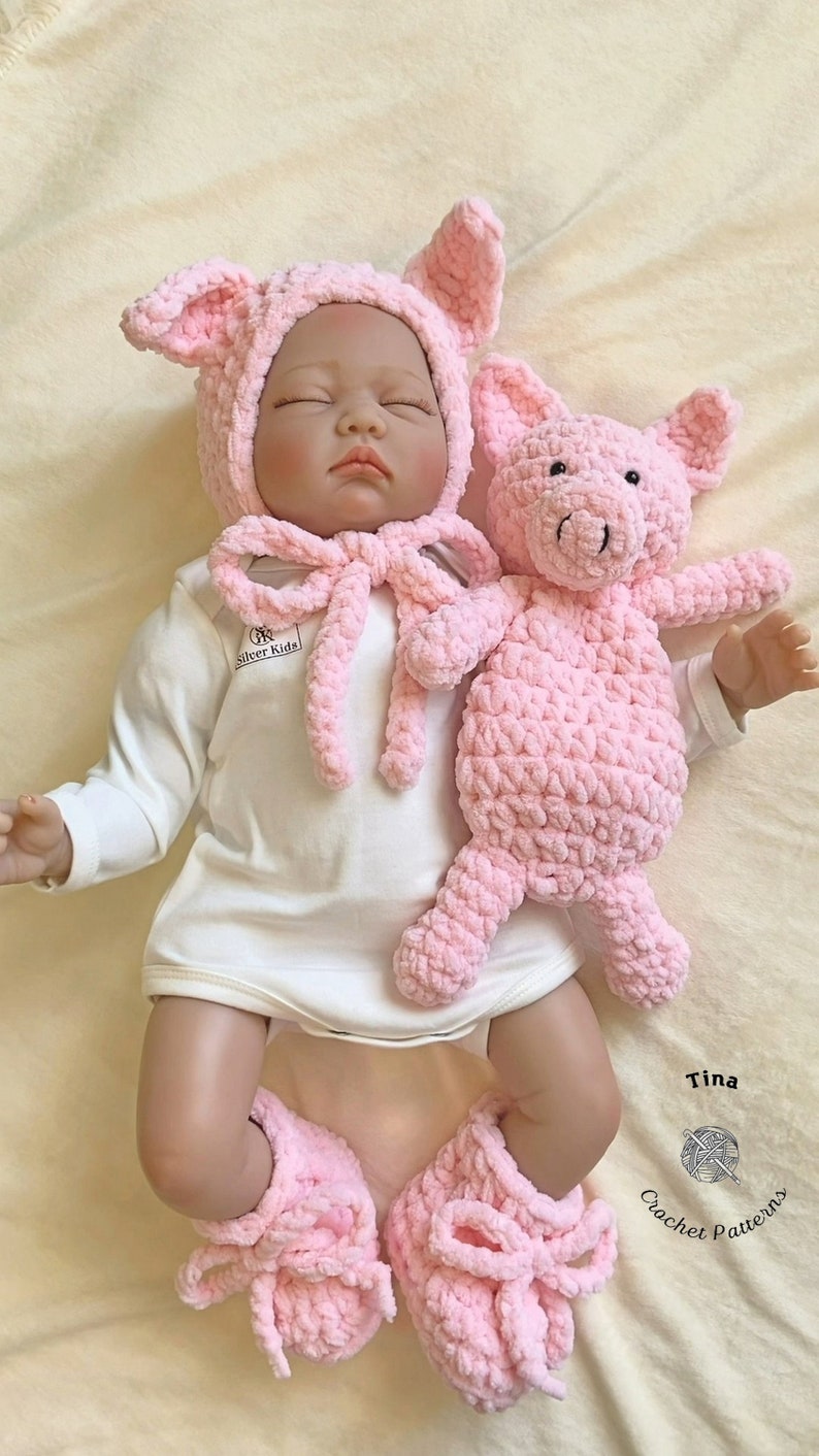 Piglet Baby Crochet Pattern | Bonnet, Booties & Toy (PDF) | Sizes 0-12 ...