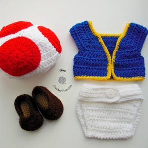 CROCHET PATTERN - Toad Baby Hat, Vest, Shoes and Diaper Cover Set ...