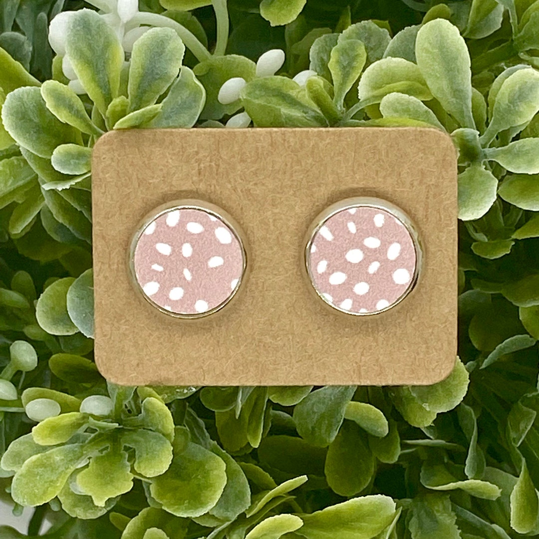 Pink Studs • Stud Earrings • Polka Dot Earrings - Etsy