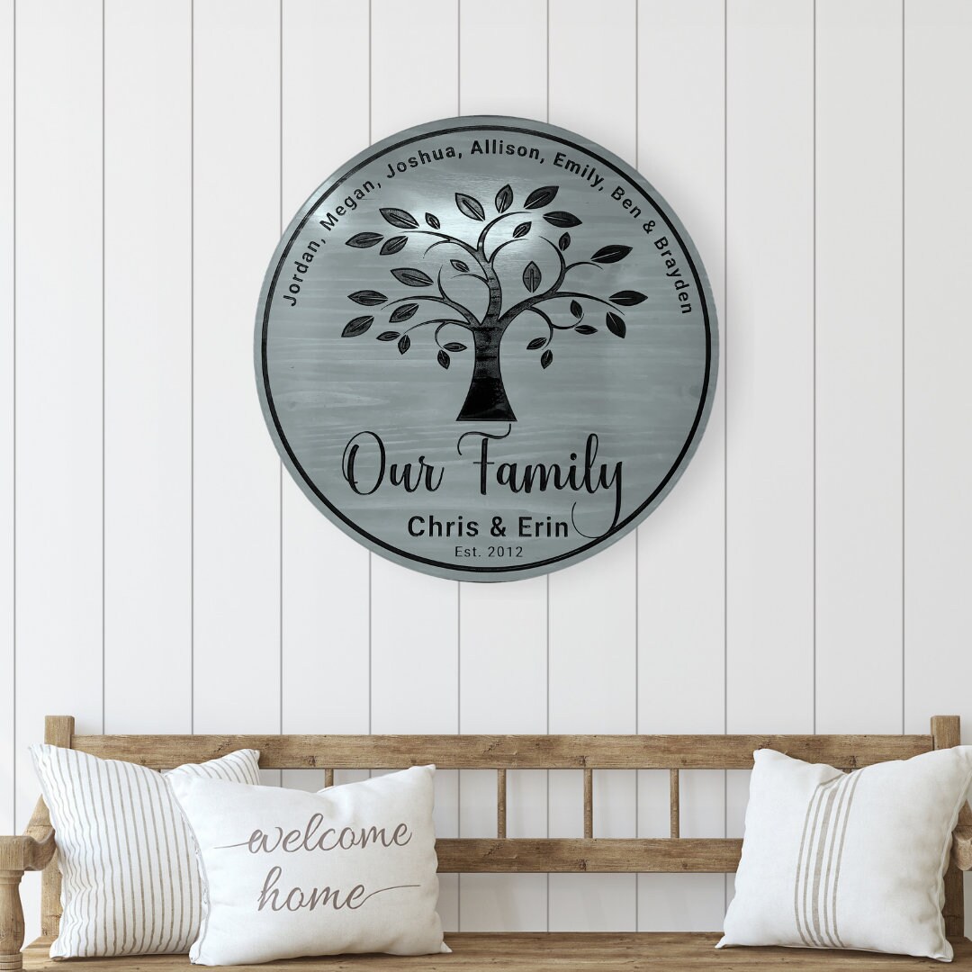 Personalized Family Tree Engraved Wood Round Anniversary Gift Birthday ...