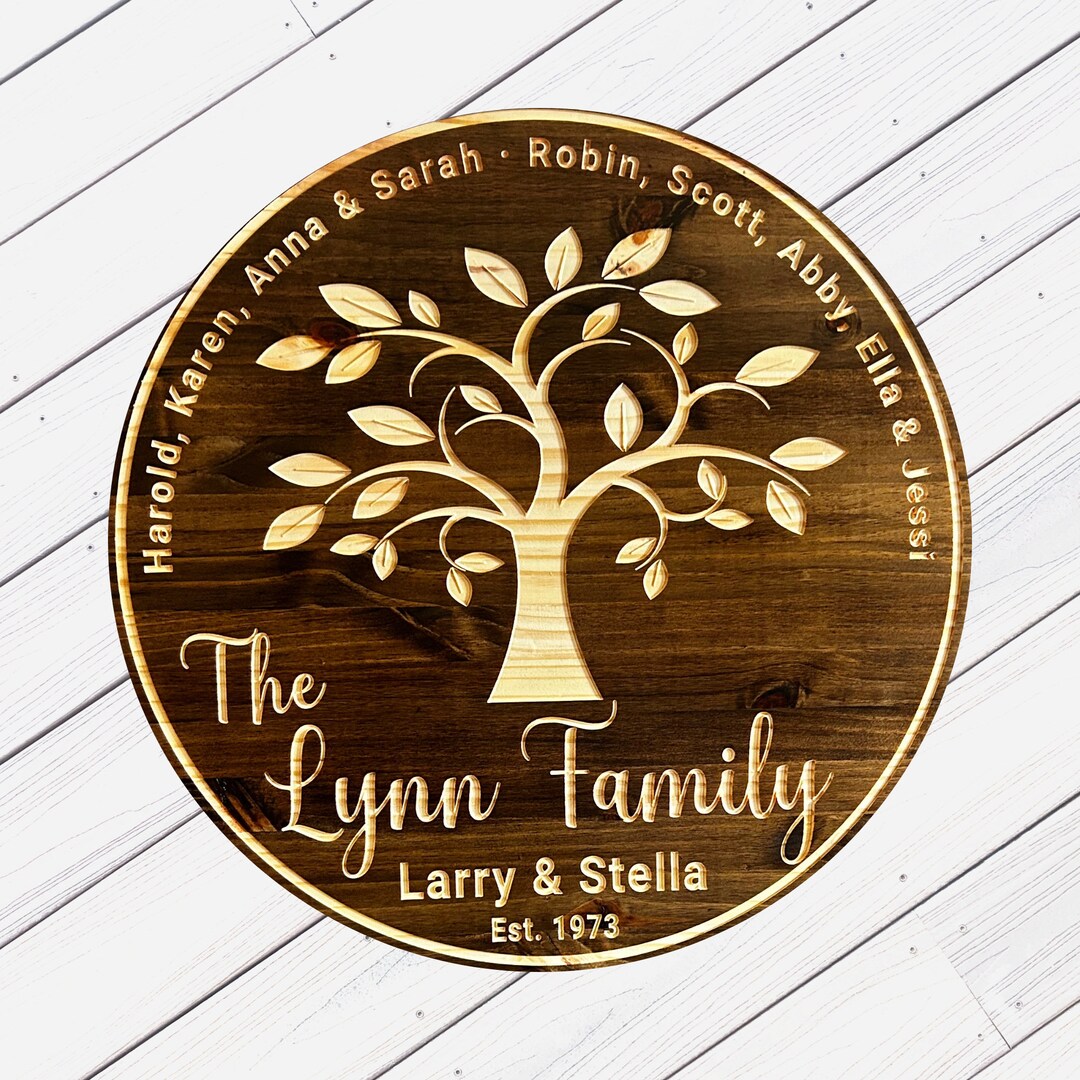 Personalized Family Tree Engraved Wood Round Anniversary - Etsy
