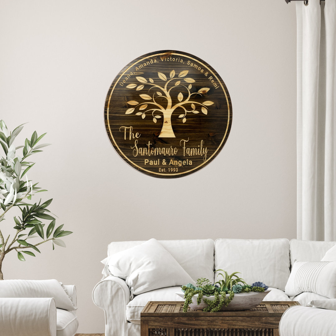 Personalized Family Tree Engraved Wood Round | Anniversary Gift ...