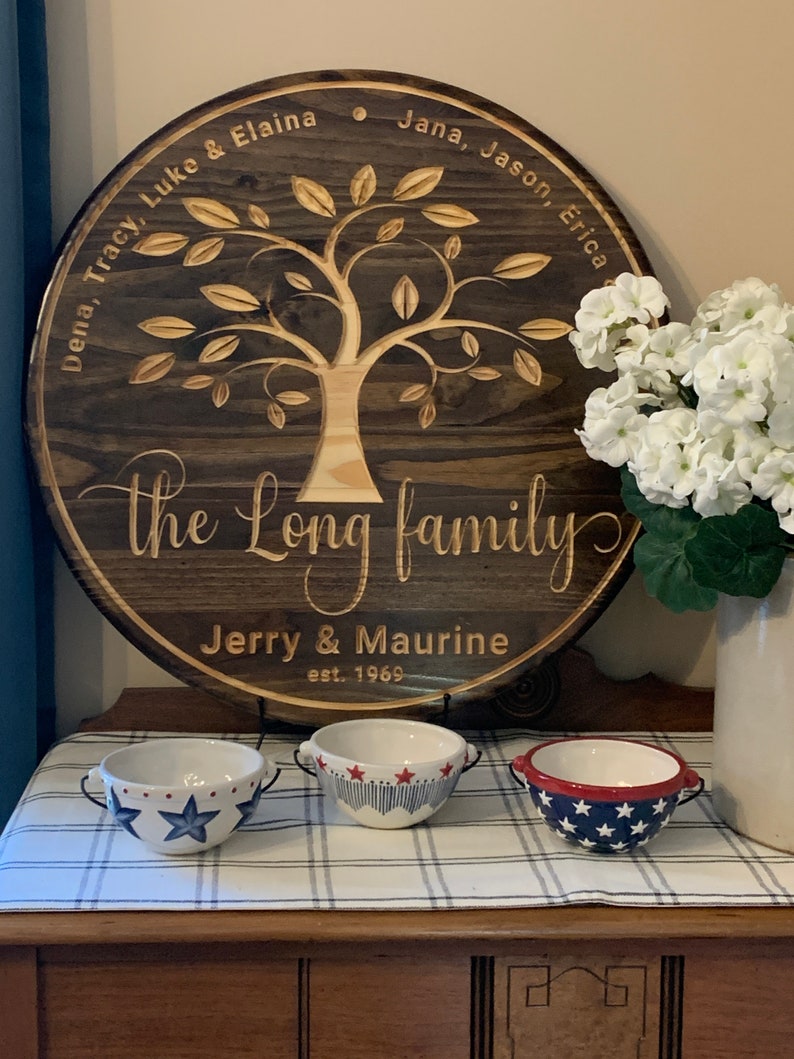 Personalized Family Tree Engraved Wood Round Anniversary - Etsy