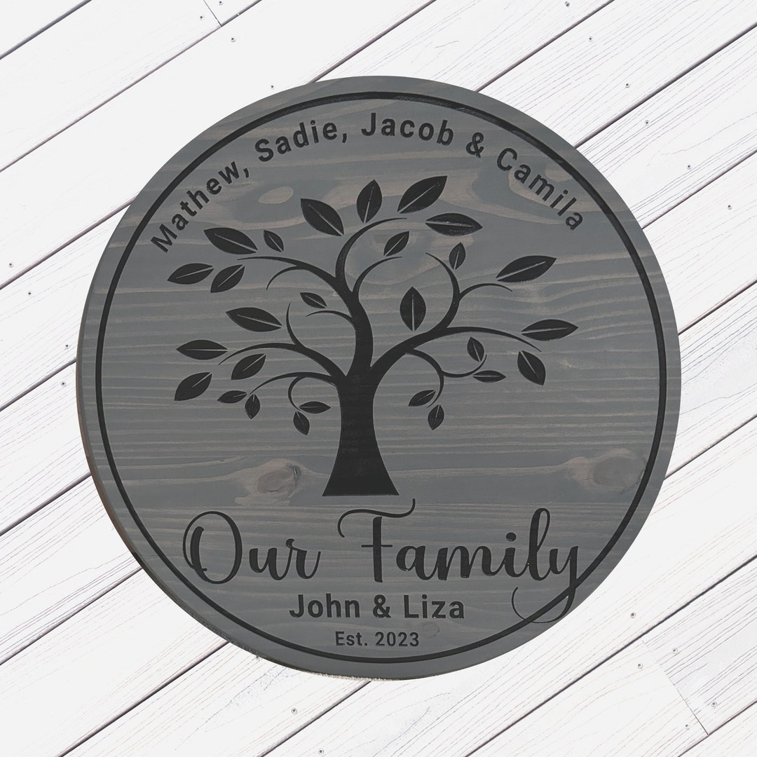 Blended Family Tree Gift Personalized Family Tree Engraved Wood Round ...