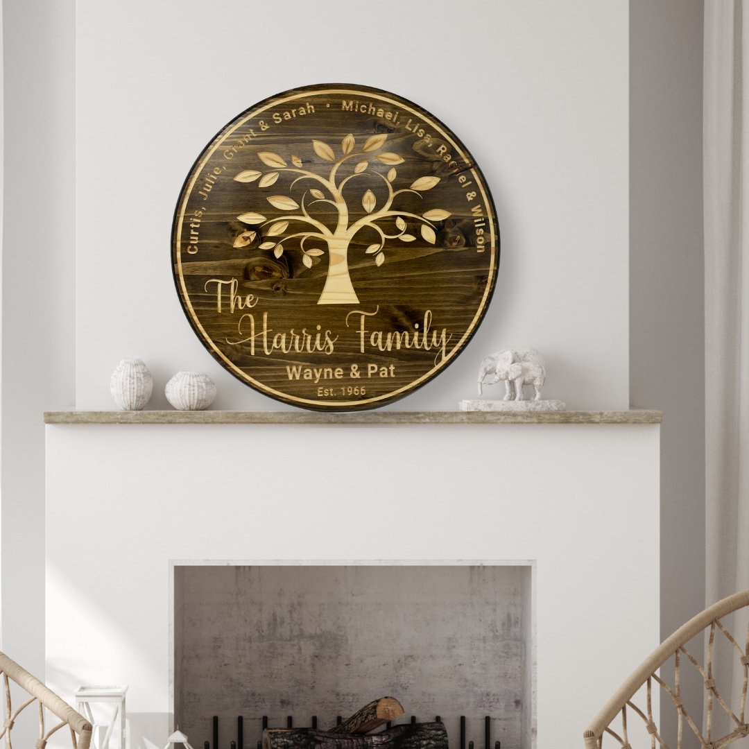 Personalized Family Tree Engraved Wood Round Anniversary - Etsy