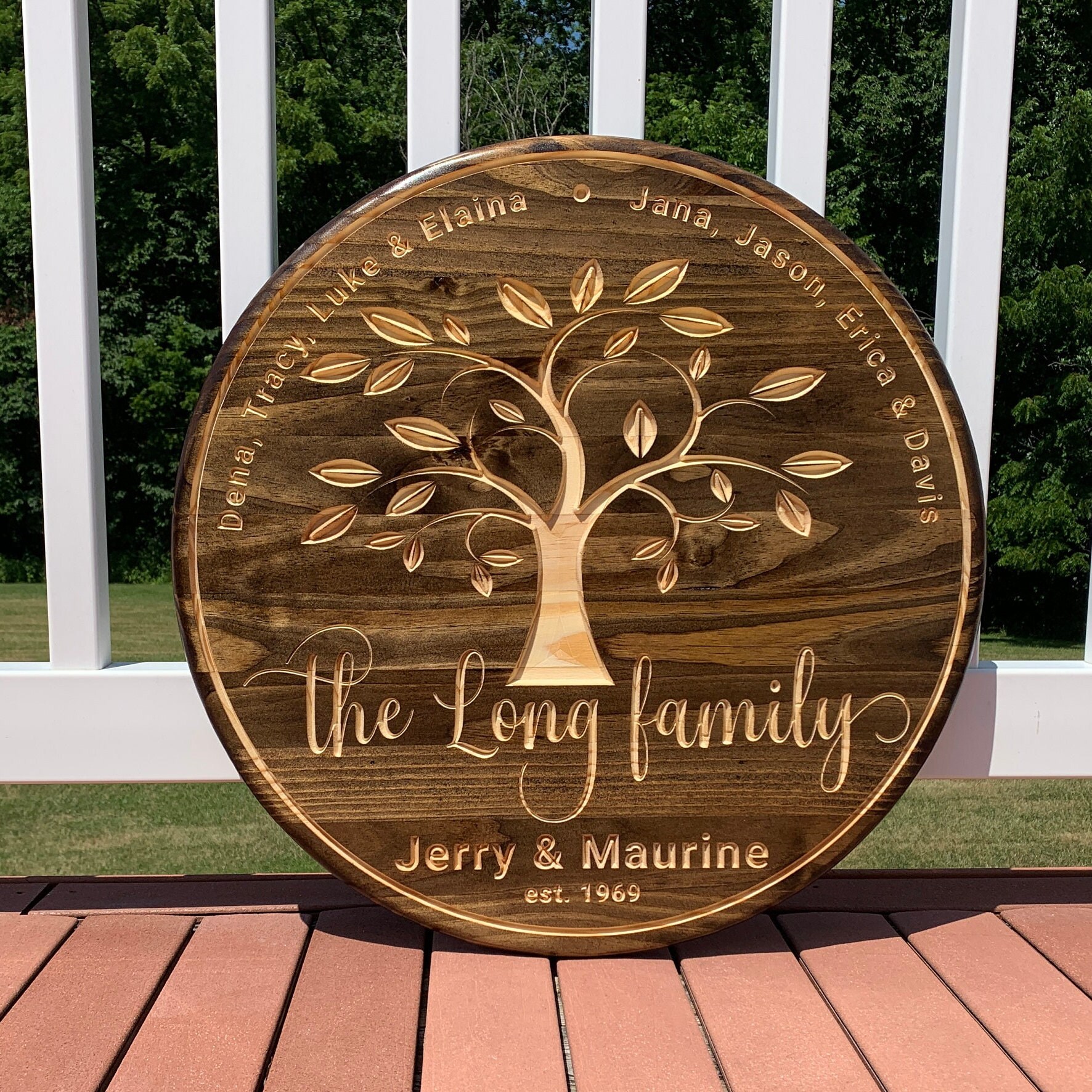 Personalized Family Tree Engraved Wood Round Anniversary - Etsy