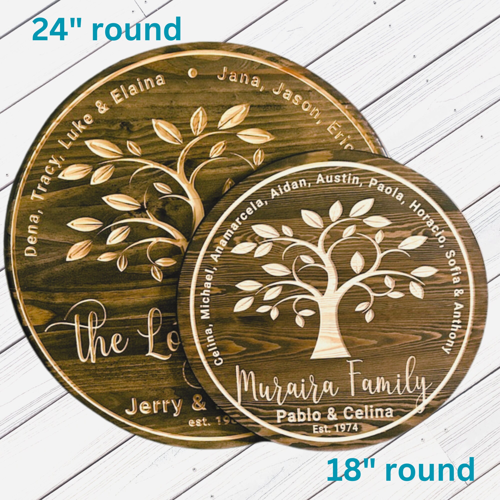 Personalized Family Tree Engraved Wood Round Anniversary Gift Birthday ...