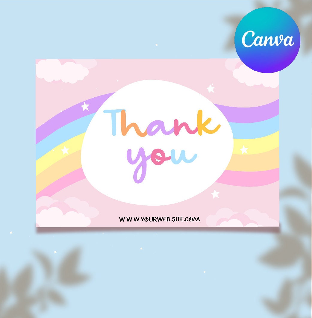 Canva Thank You Card Template - Rainbow - Canva Order Card - Editable ...