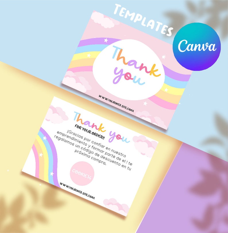 Canva Thank You Card Template - Rainbow - Canva Order Card - Editable ...