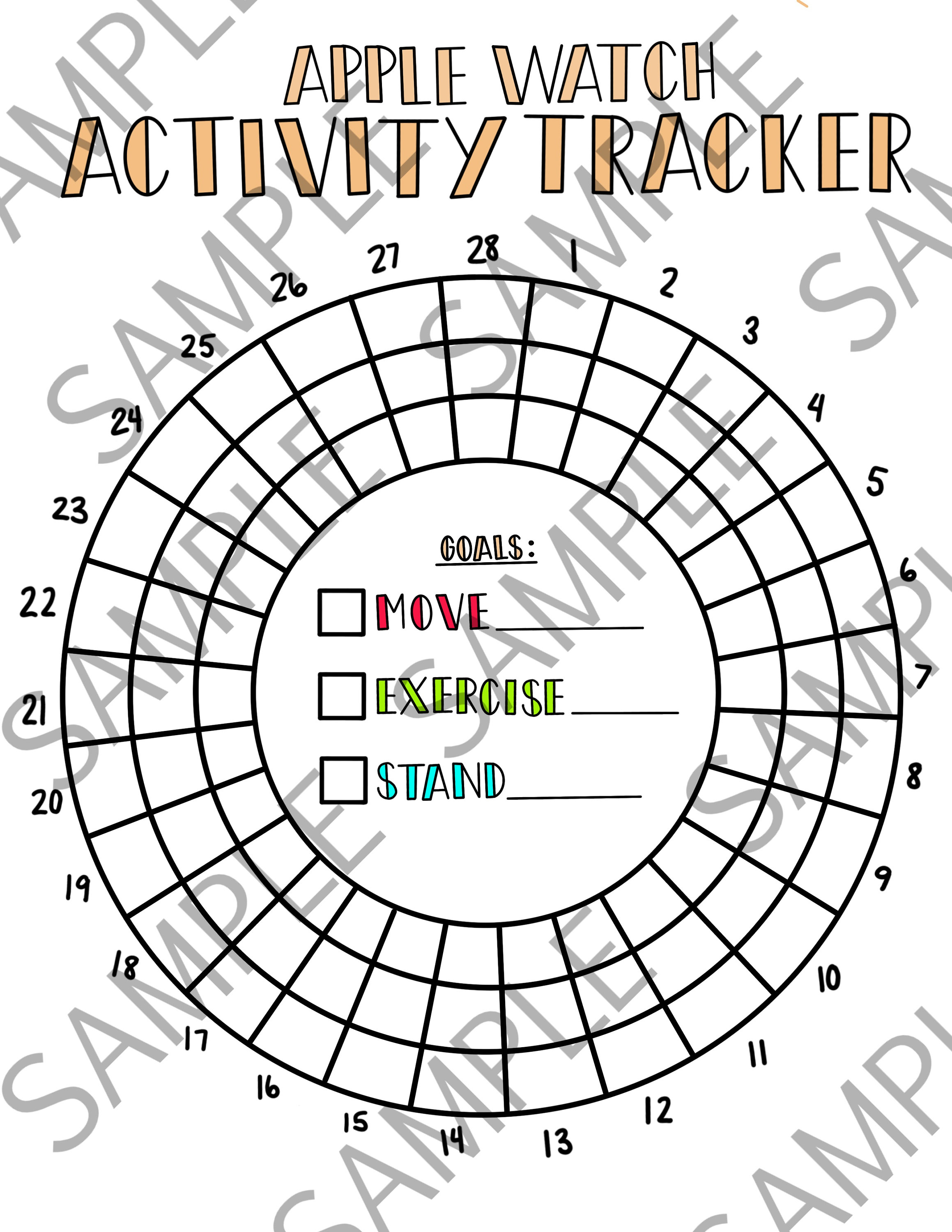 PDF APPLE WATCH Activity Goals Tracker Journal Print at Home - Etsy