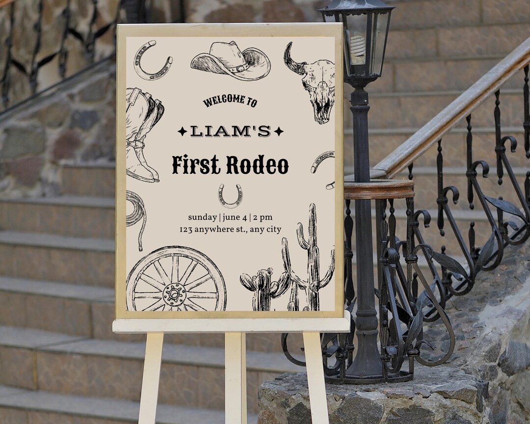 First Rodeo Welcome Sign, Western Theme 1st Birthday Welcome Poster ...