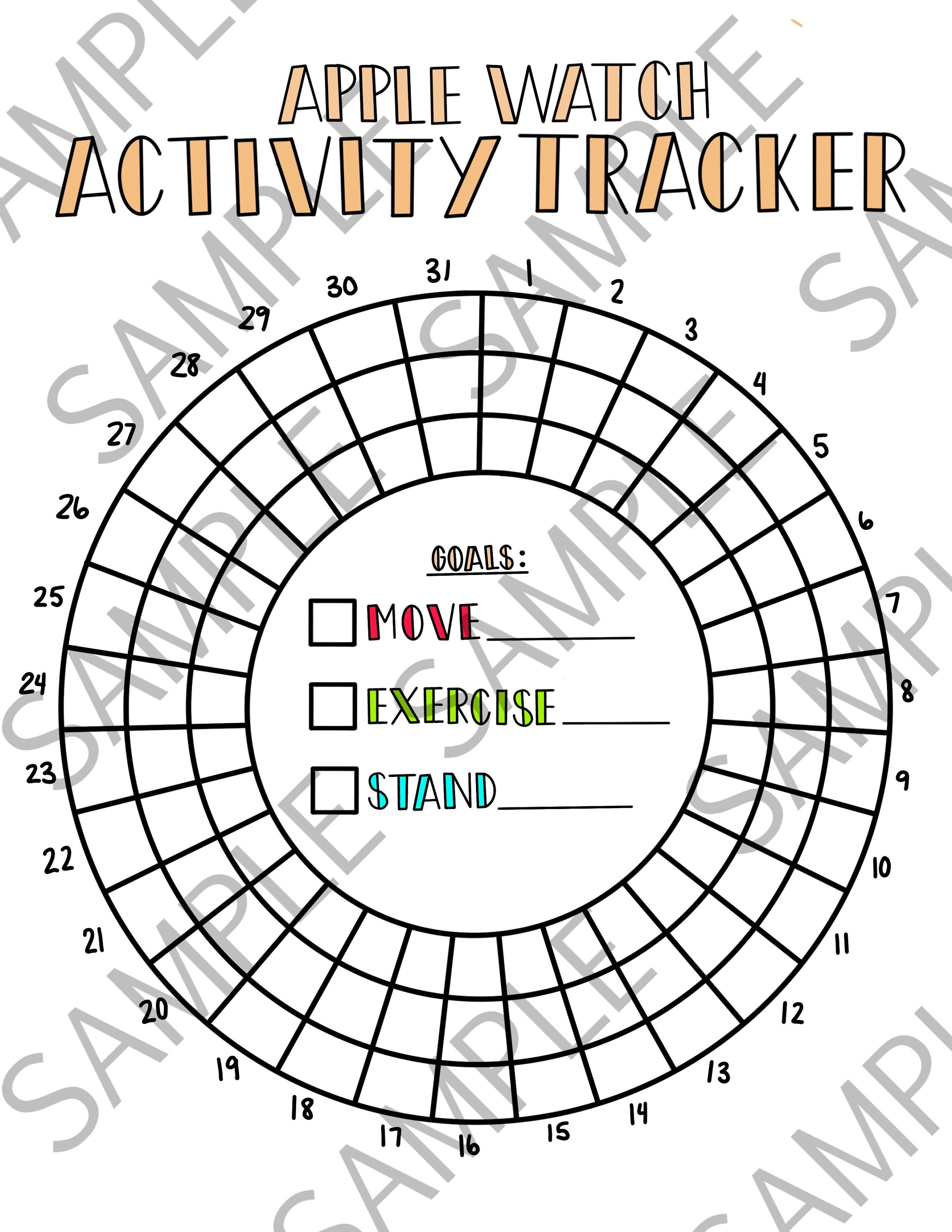PDF APPLE WATCH Activity Goals Tracker Journal Print at Home - Etsy