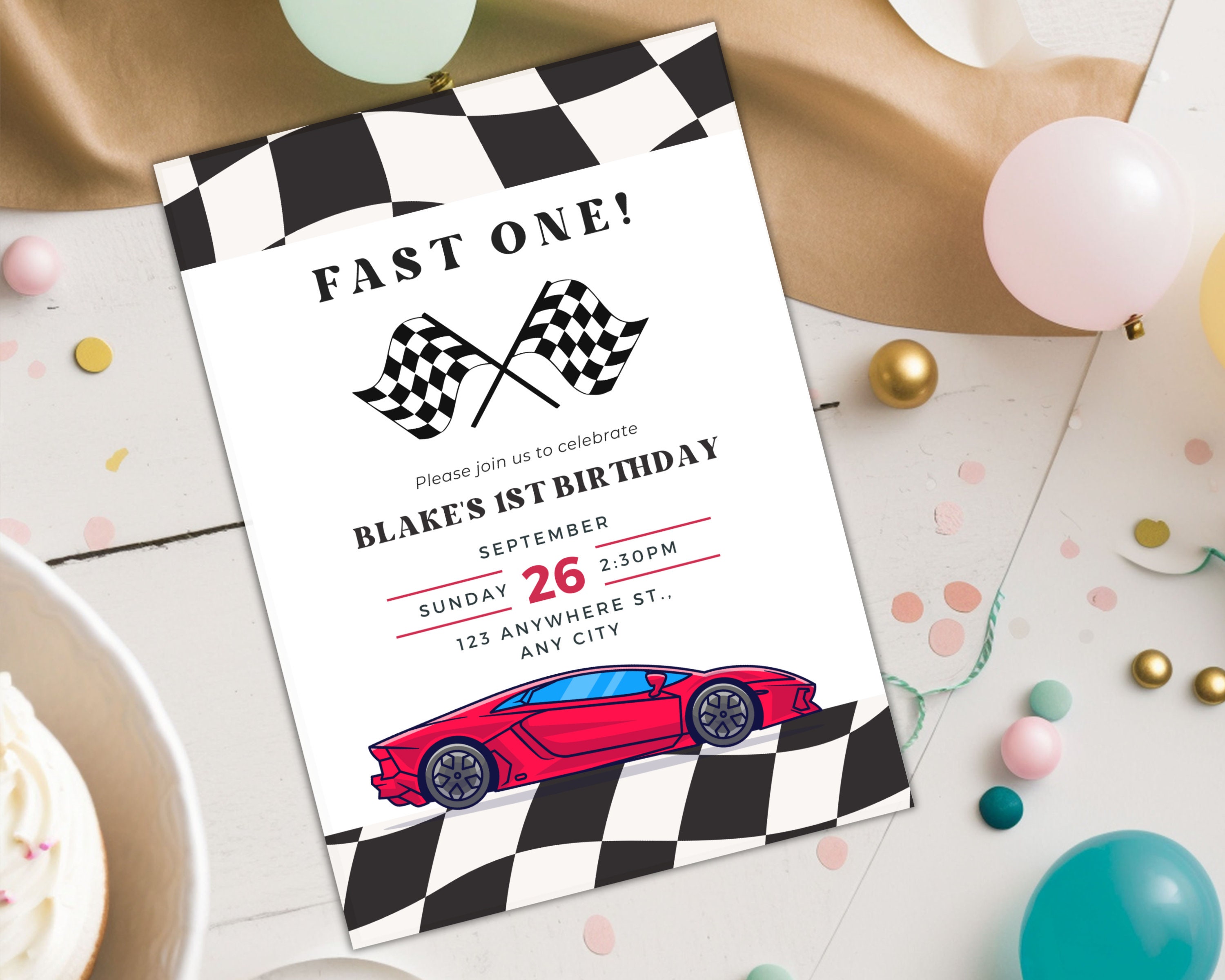 Fast ONE Birthday Invitation, First Birthday Invitation, Boy Birthday ...