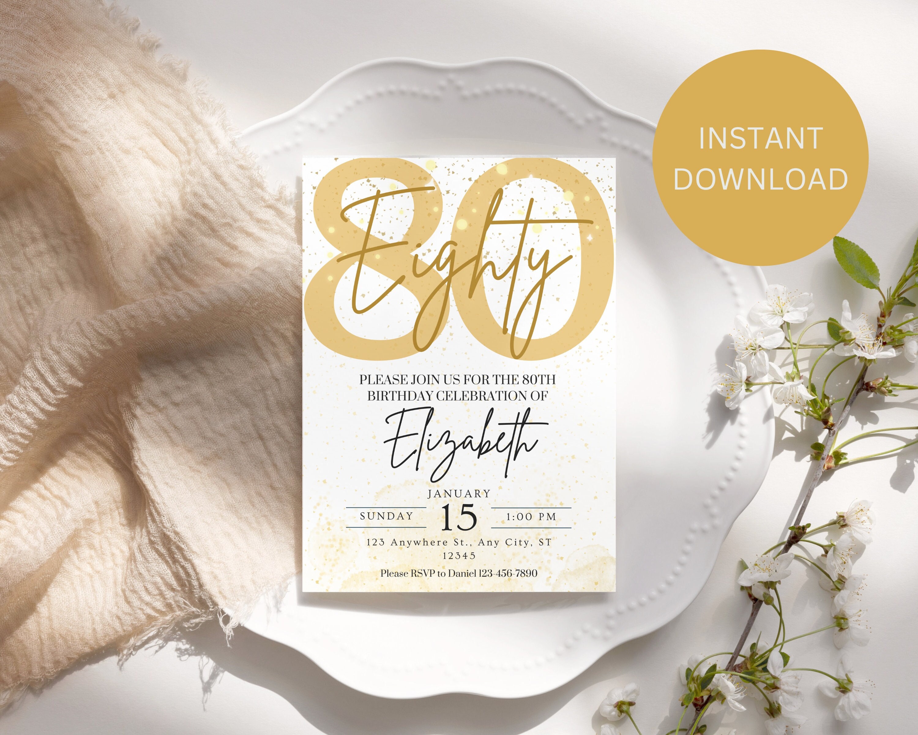 80th Birthday Invitation Template, Editable 80th Birthday Party ...