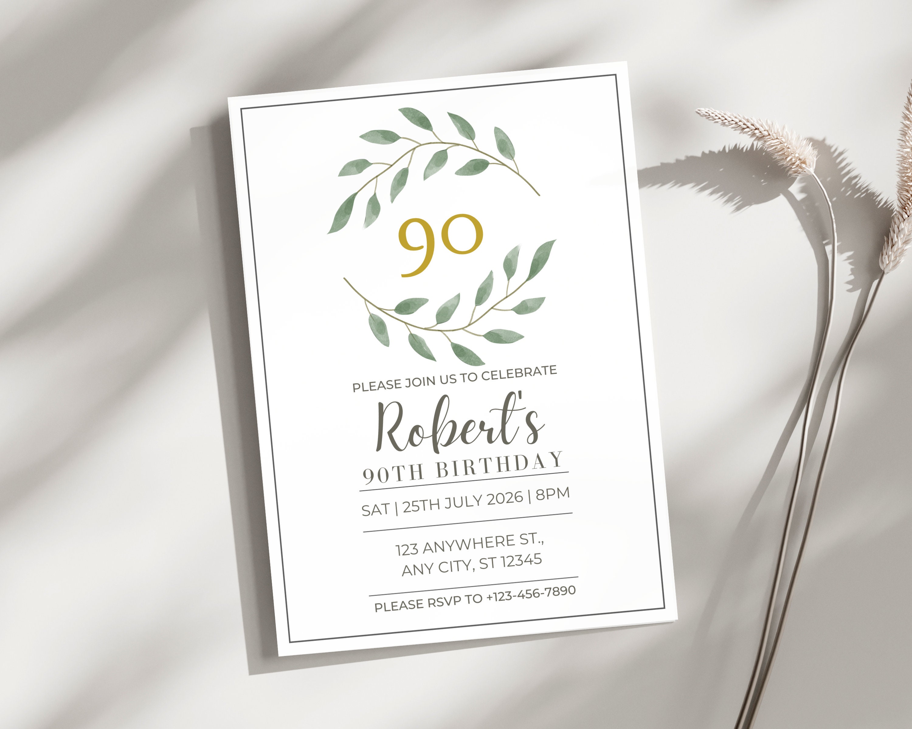 90th Birthday Invitation Template, Editable 90th Birthday Party ...