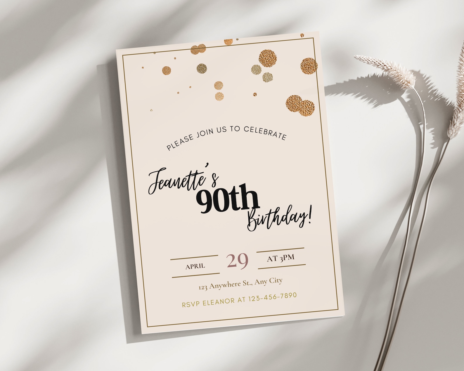 90th Birthday Invitation Template, Editable 90th Birthday Party ...