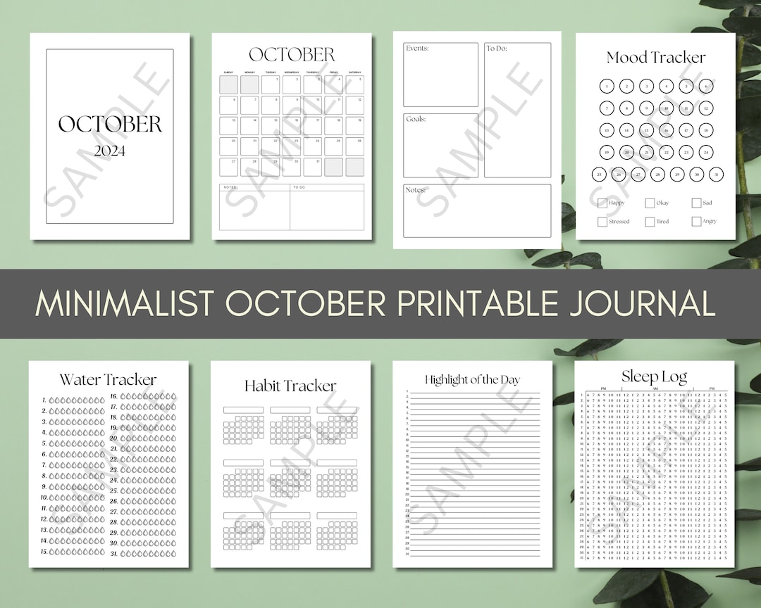 Minimalist October 2024 PRINTABLE Journal Bullet Planner Habit Tracker ...