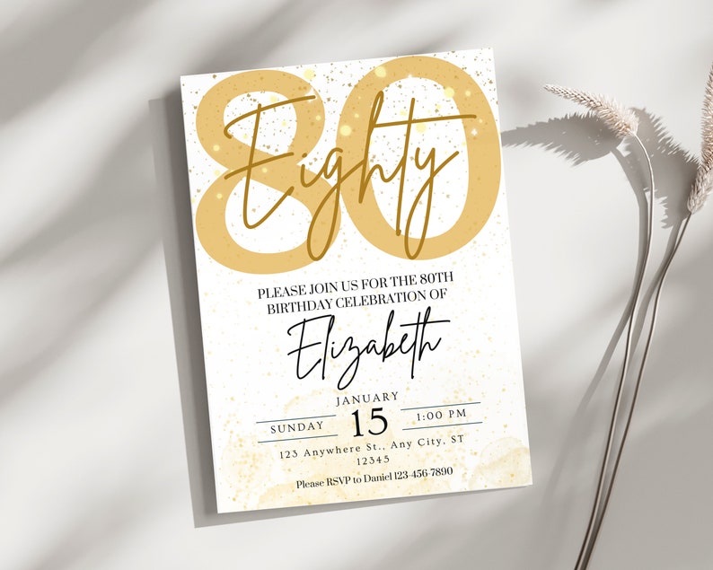 80th Birthday Invitation Template, Editable 80th Birthday Party ...