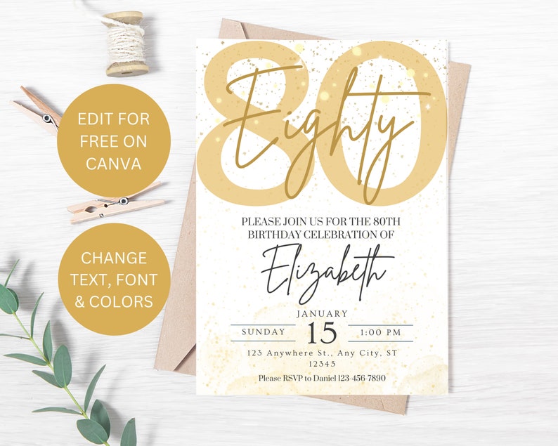 80th Birthday Invitation Template, Editable 80th Birthday Party ...