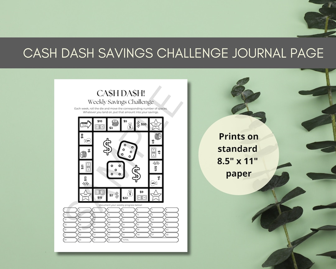 CASH DASH Savings Challenge | PRINTABLE Journal Page | Savings ...