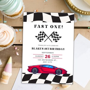 Fast ONE Birthday Invitation, First Birthday Invitation, Boy Birthday ...