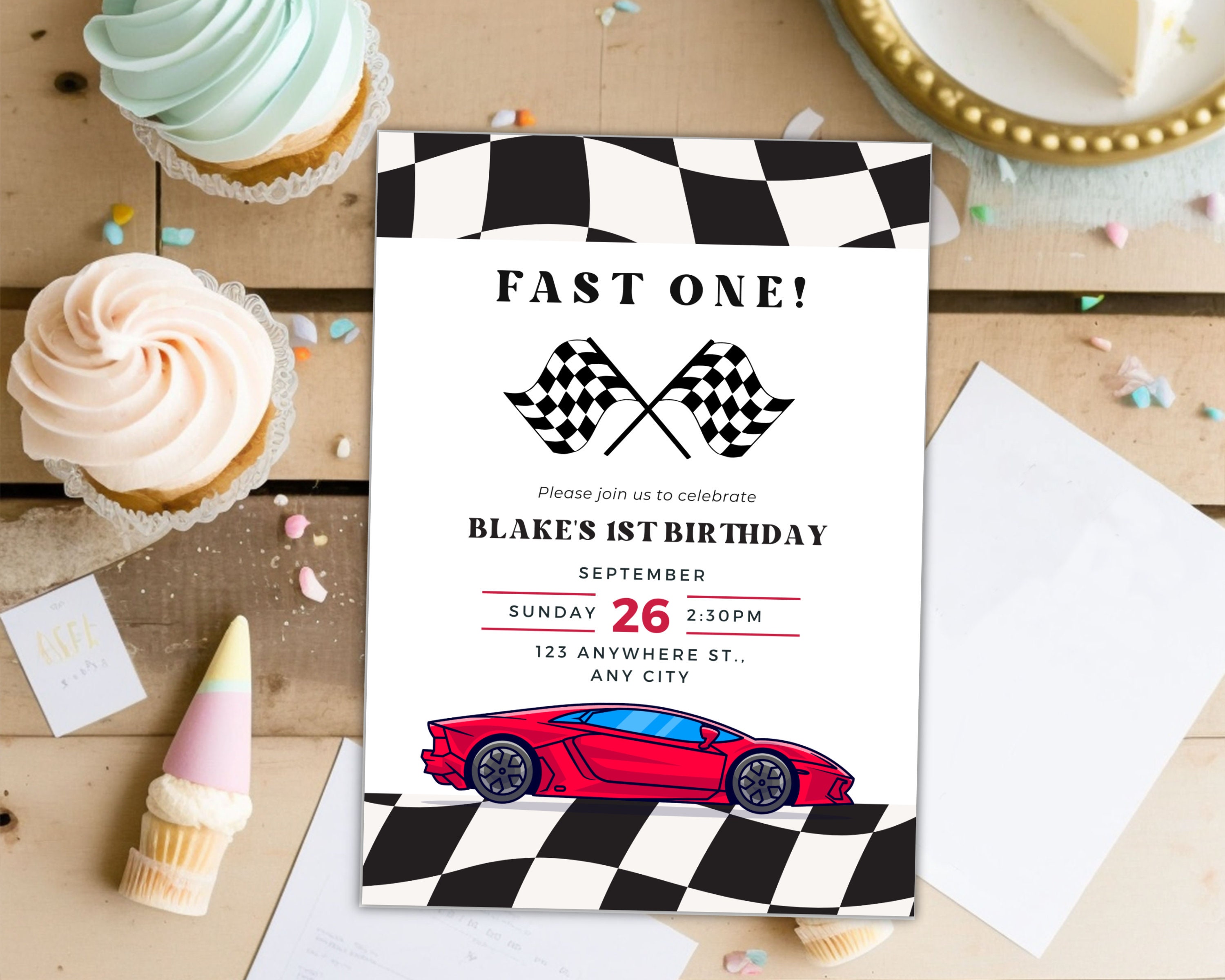 Fast ONE Birthday Invitation, First Birthday Invitation, Boy Birthday ...