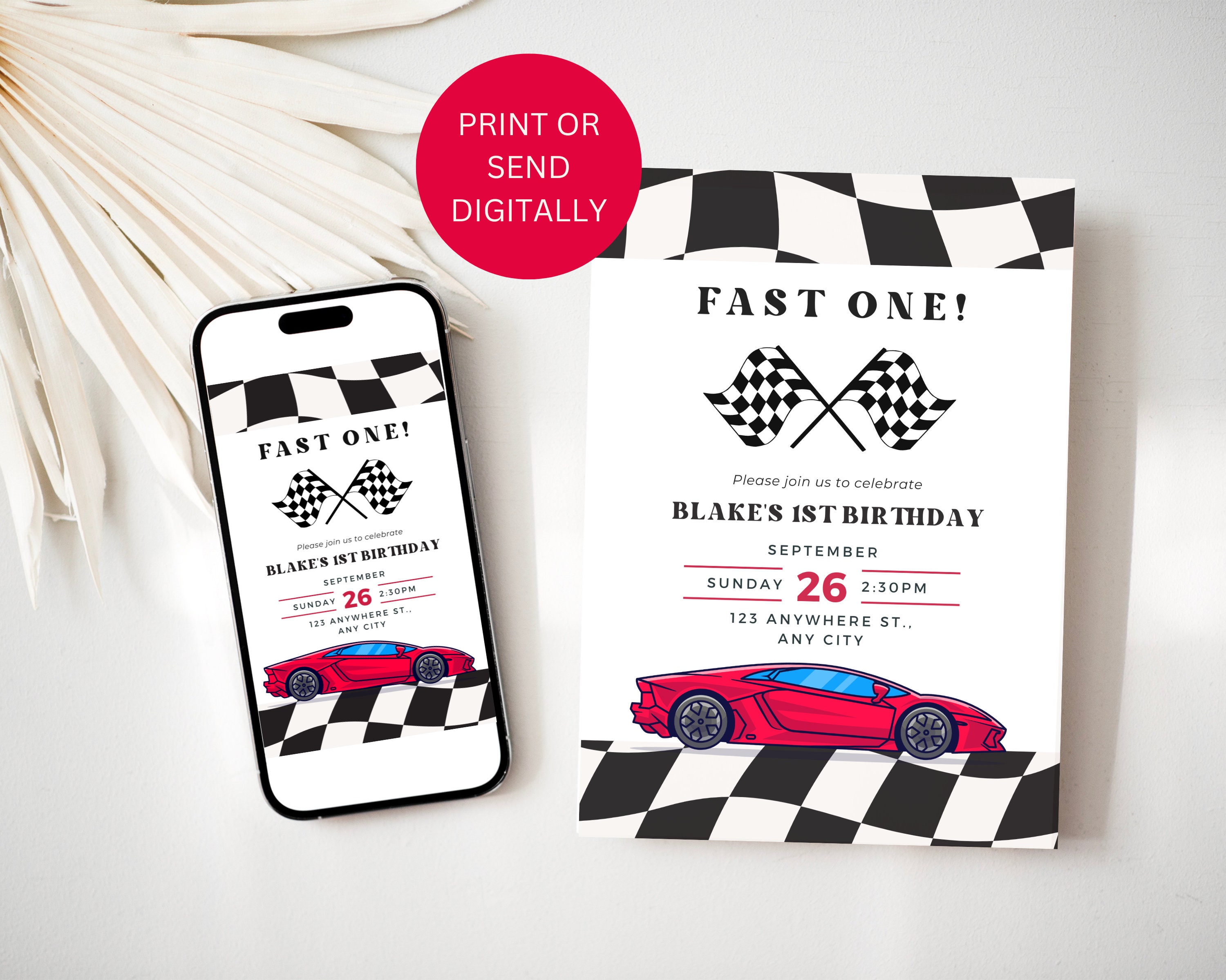 Fast ONE Birthday Invitation, First Birthday Invitation, Boy Birthday ...