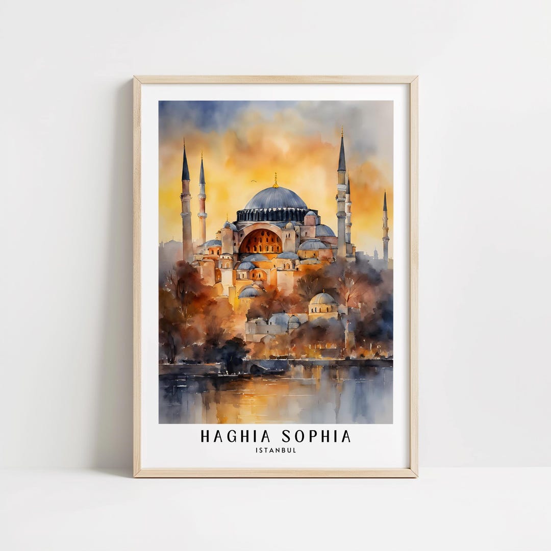 Hagia Sophia Poster – Watercolor Style in Warm Colors | Printed Poster ...