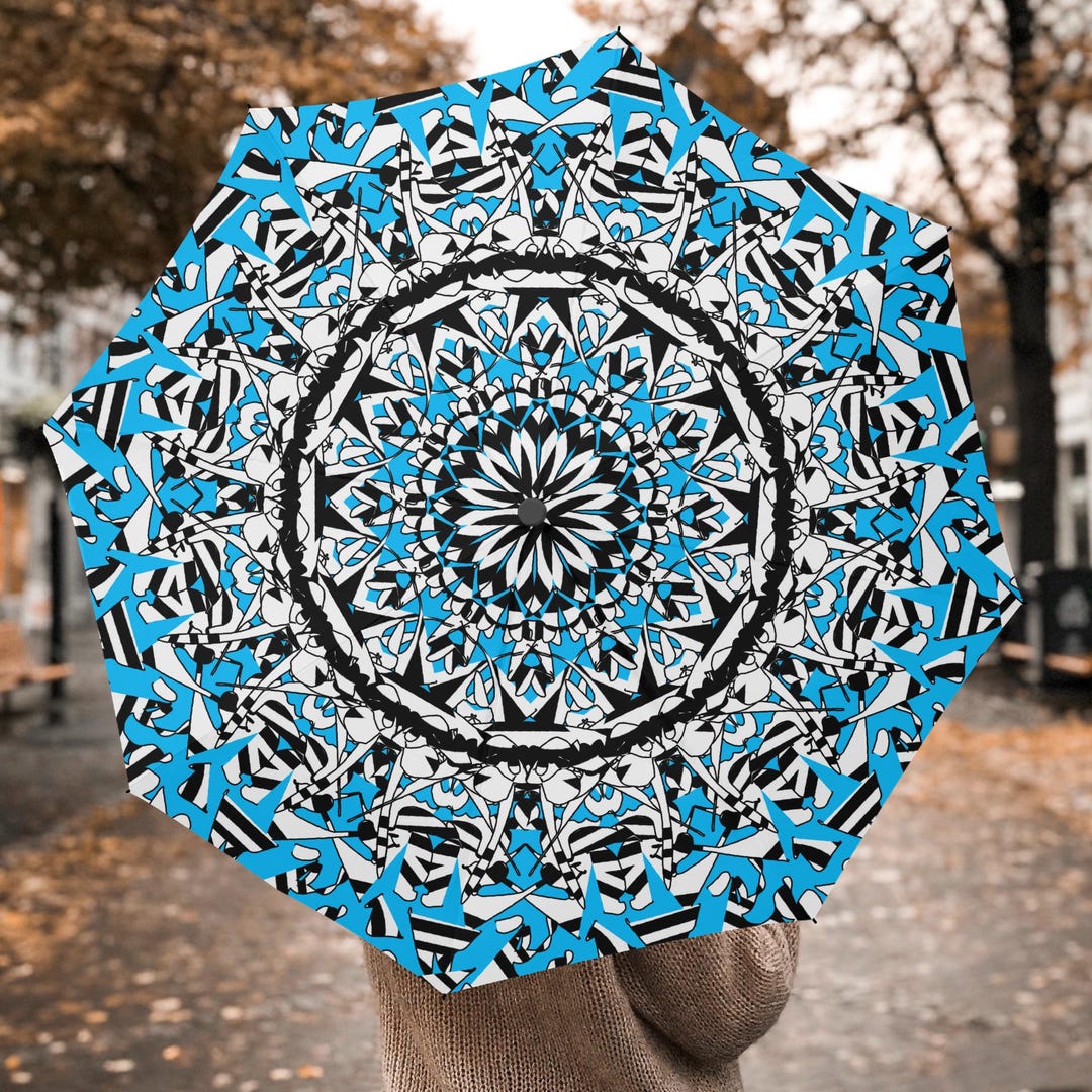 Flower Bloom in Blue Automatic Folding Umbrella - Etsy