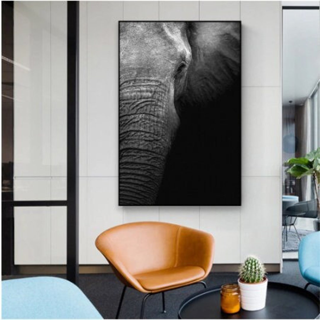 Wild Black and White African Elephant Canvas Painting Animal Posters ...
