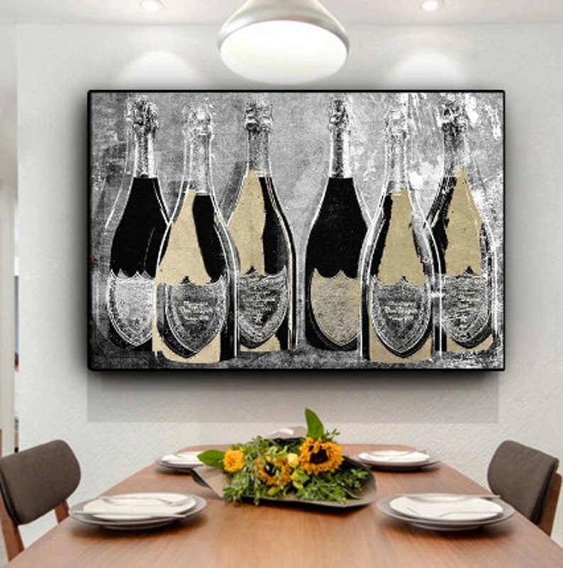 Golden Champagne Wall Art Wall Decor Hand Painted Party Canvas Free ...