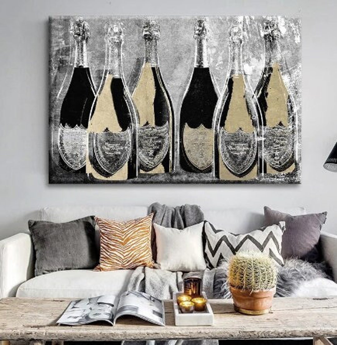 Golden Champagne Wall Art Wall Decor Hand Painted Party Canvas Free ...