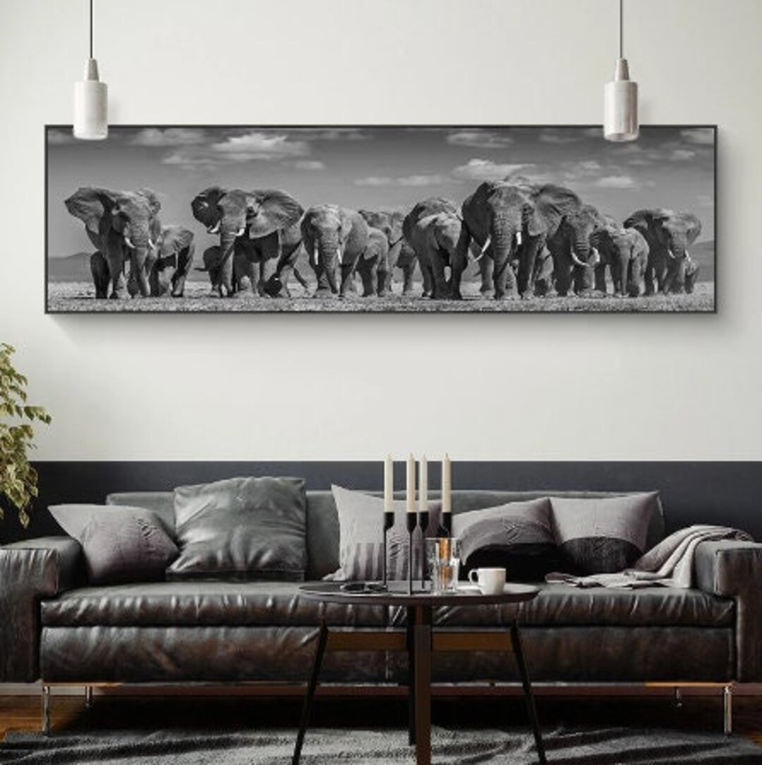 Large Size African Elephant Herd Canvas Painting Wild Animals Posters ...