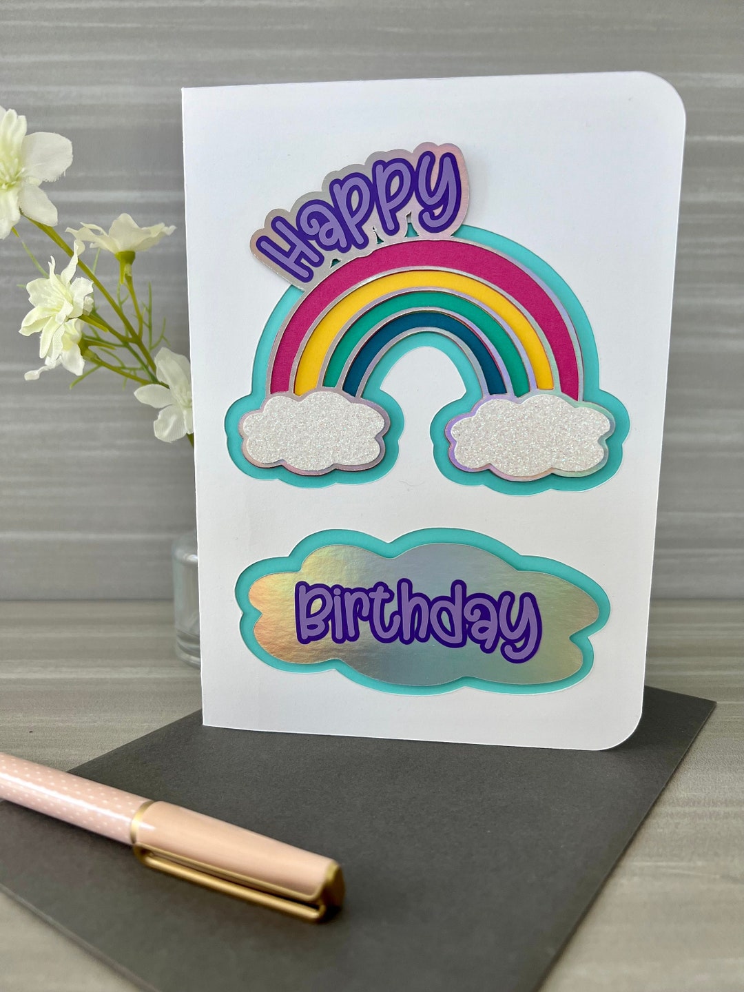 Happy Birthday Rainbow Card, Handmade Layered Greeting Card - Etsy
