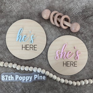 She's Here Wooden Sign He's Here Wooden Sign Birth Announcement Sign ...