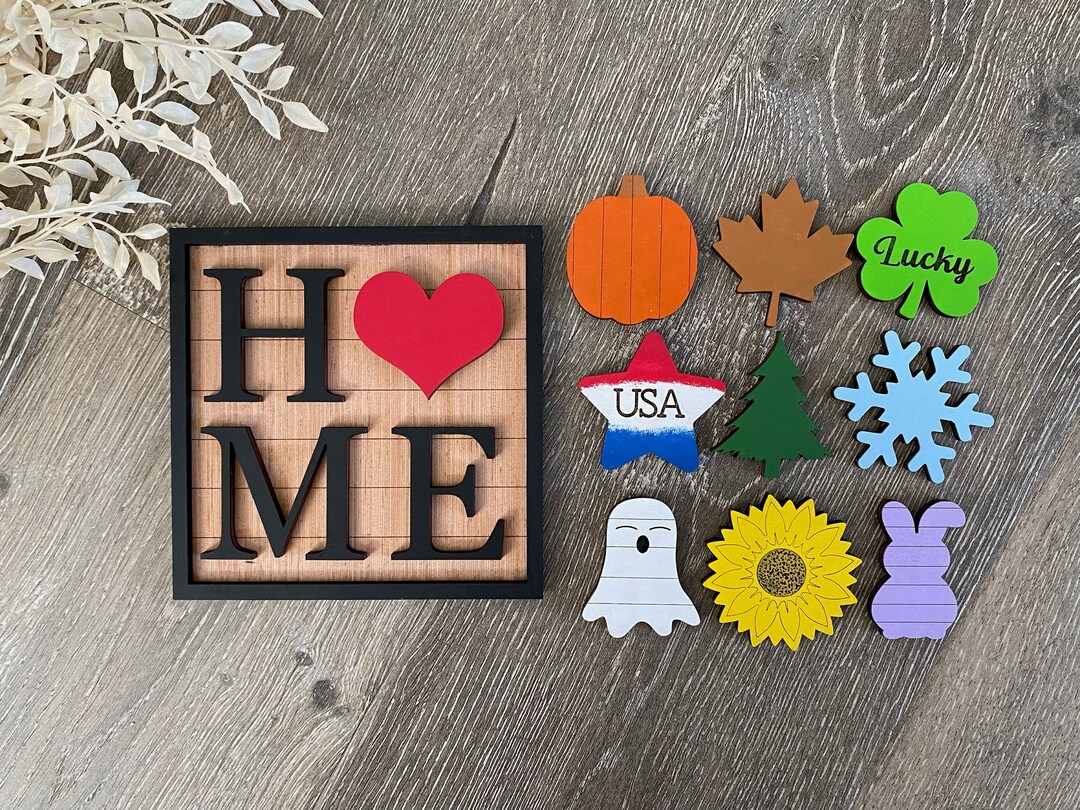 Seasonal Decor, Interchangeable Home Sign With 10 Seasonal Choices ...