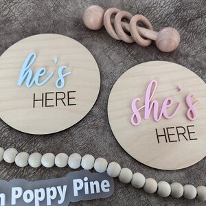 She's Here Wooden Sign | He's Here Wooden Sign | Birth Announcement ...