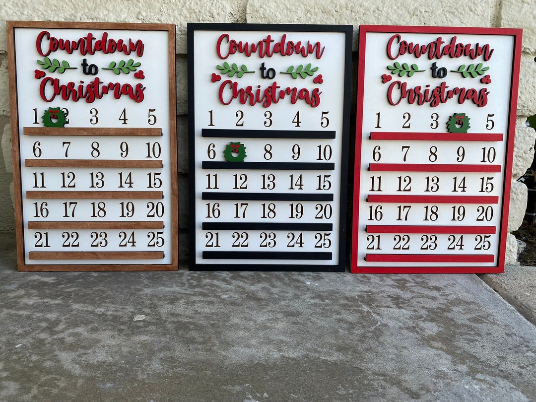 Countdown to Christmas Calendar With Wreath, Wooden 3D Countdown to ...