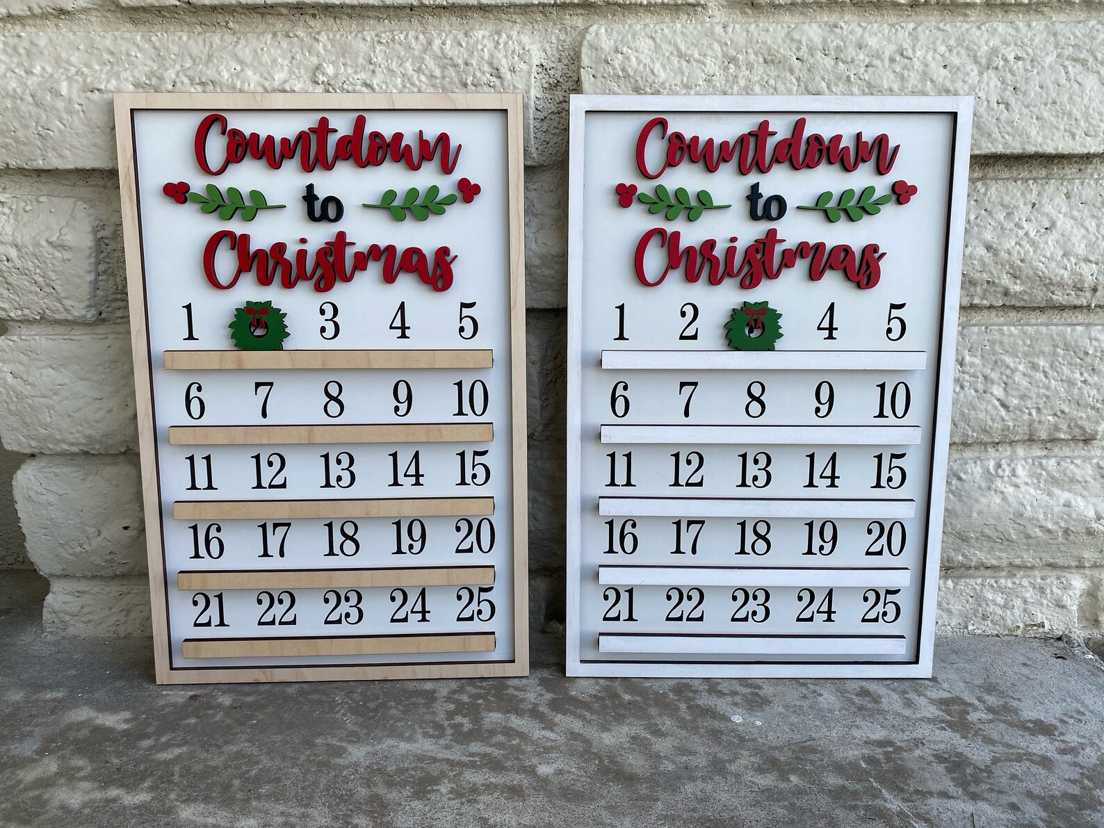 Countdown to Christmas Calendar With Wreath, Wooden 3D Countdown to ...