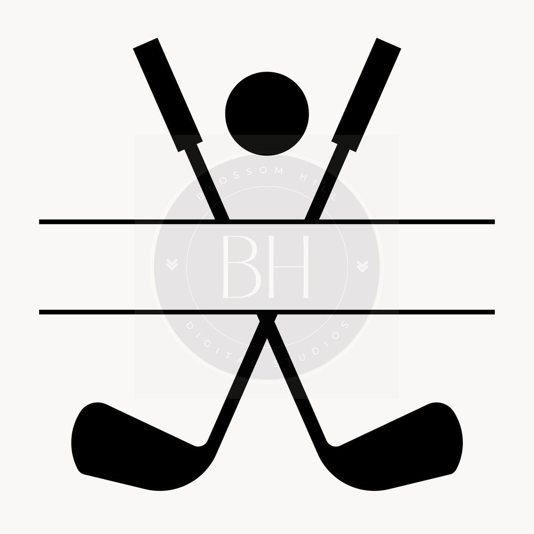Sports Clipart: Black Outline Golf Clubs and Ball Name Frame With Space ...