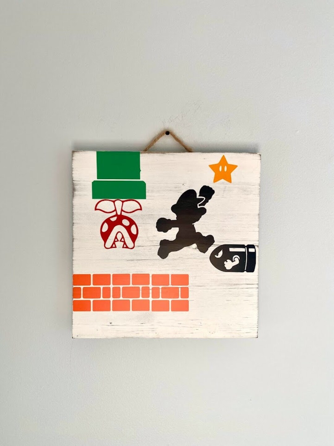 Super Mario Themed White Washed Wooden Wall Art Décor for - Etsy