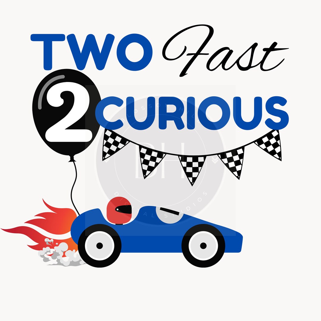 Two Fast 2 Curious Blue Race Car Birthday Invite Design, Two Fast 2 ...