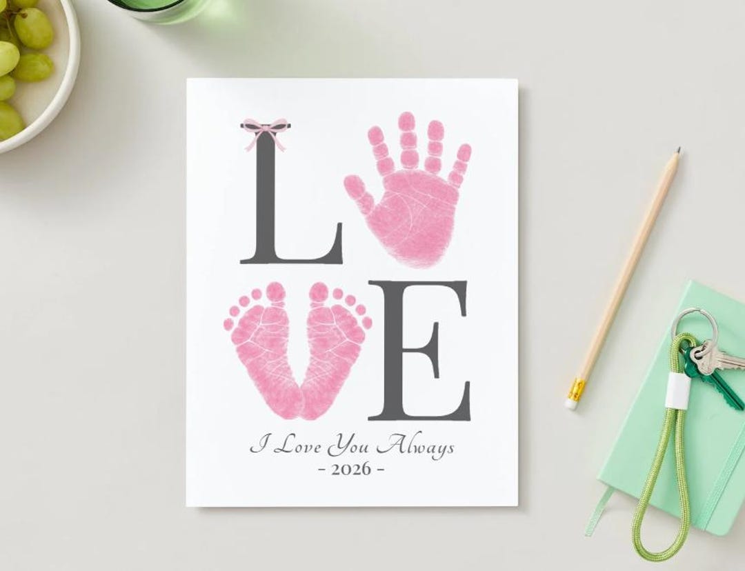 Baby Girl LOVE Footprint & Handprint Art: Baby Keepsake Print Gift ...