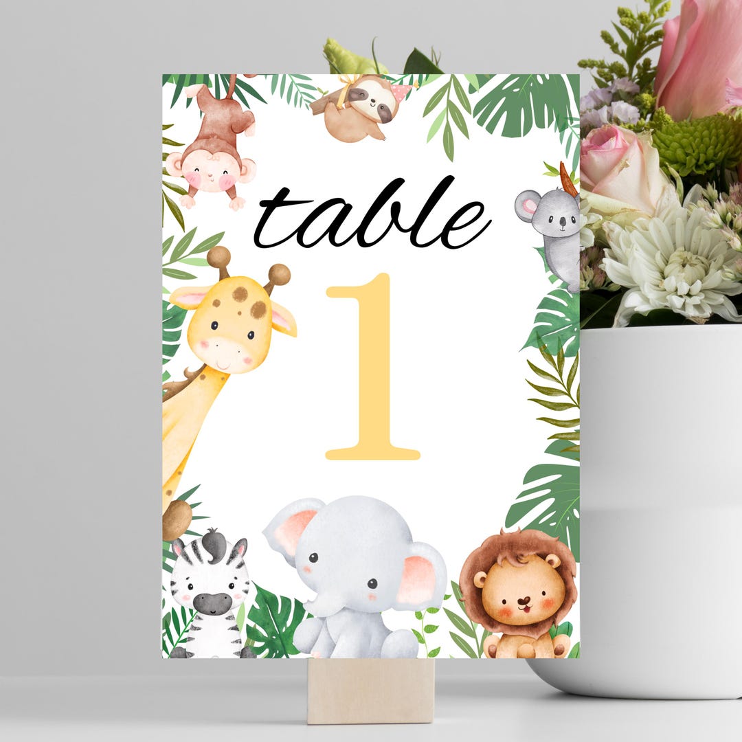Table Number Cards Safari Printable Table Numbers 1-20 Baby Shower ...